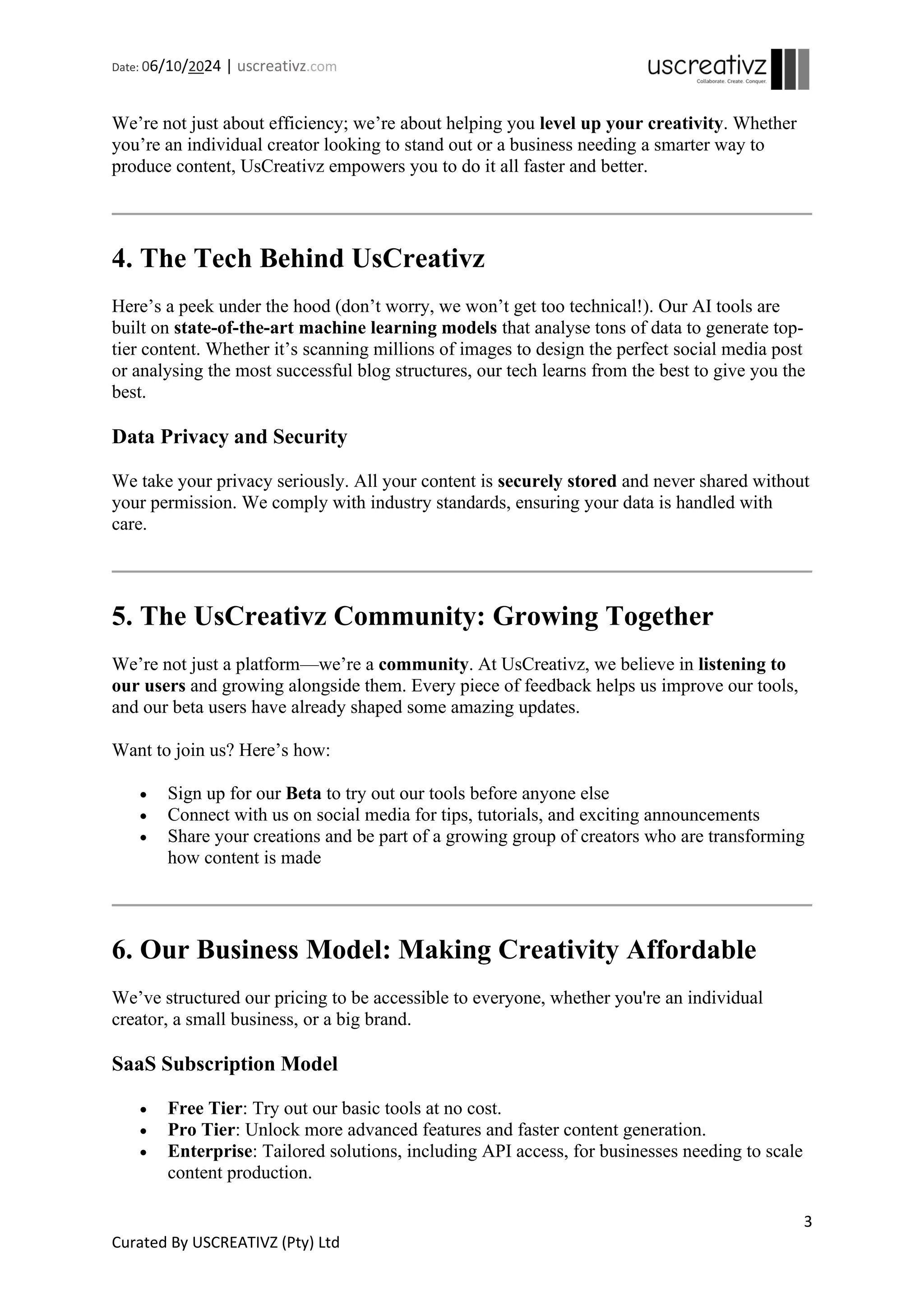 UsCreativz Whitepaper (v1) | Collaborate, Create, Conquer | PDF