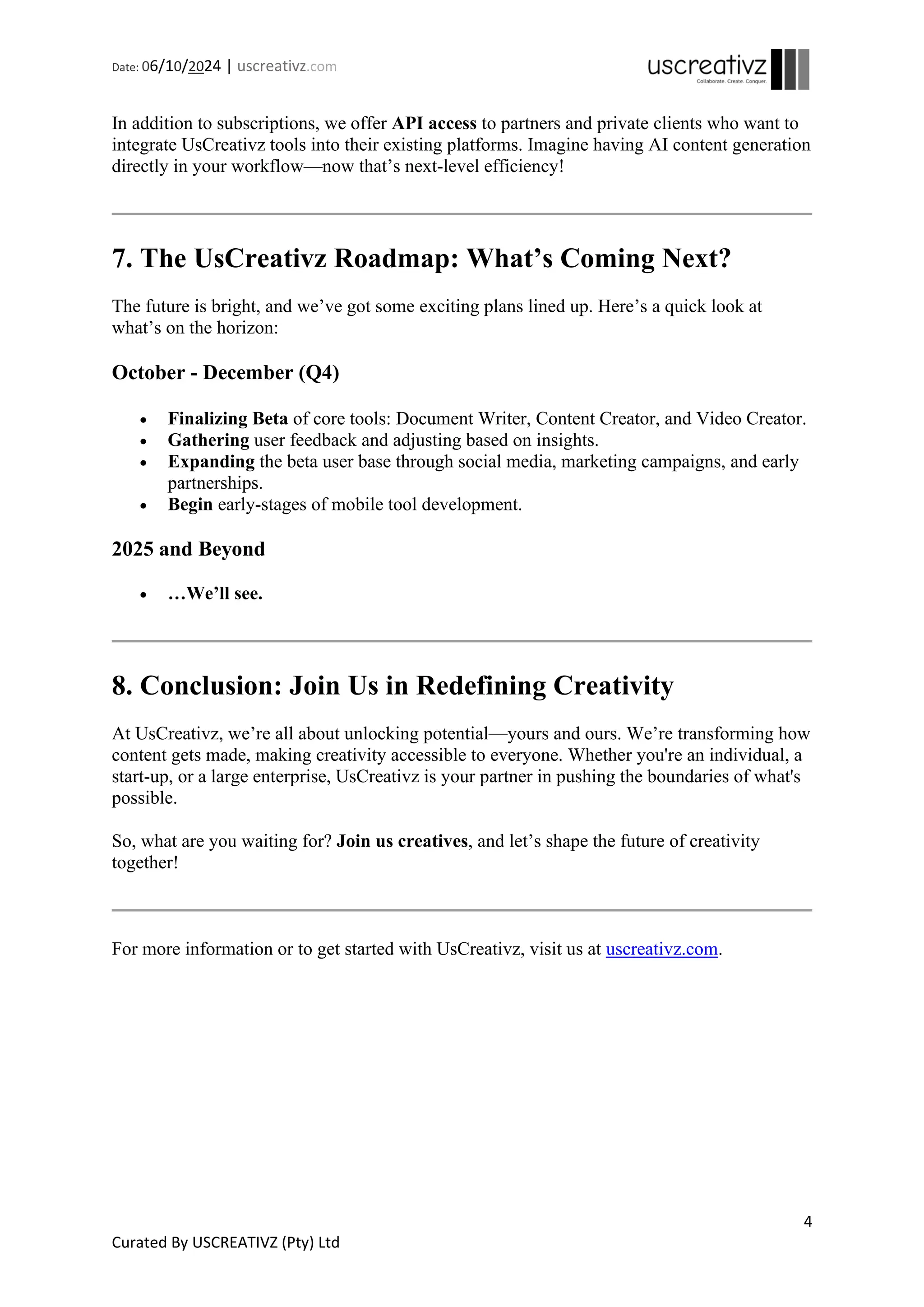 UsCreativz Whitepaper (v1) | Collaborate, Create, Conquer | PDF
