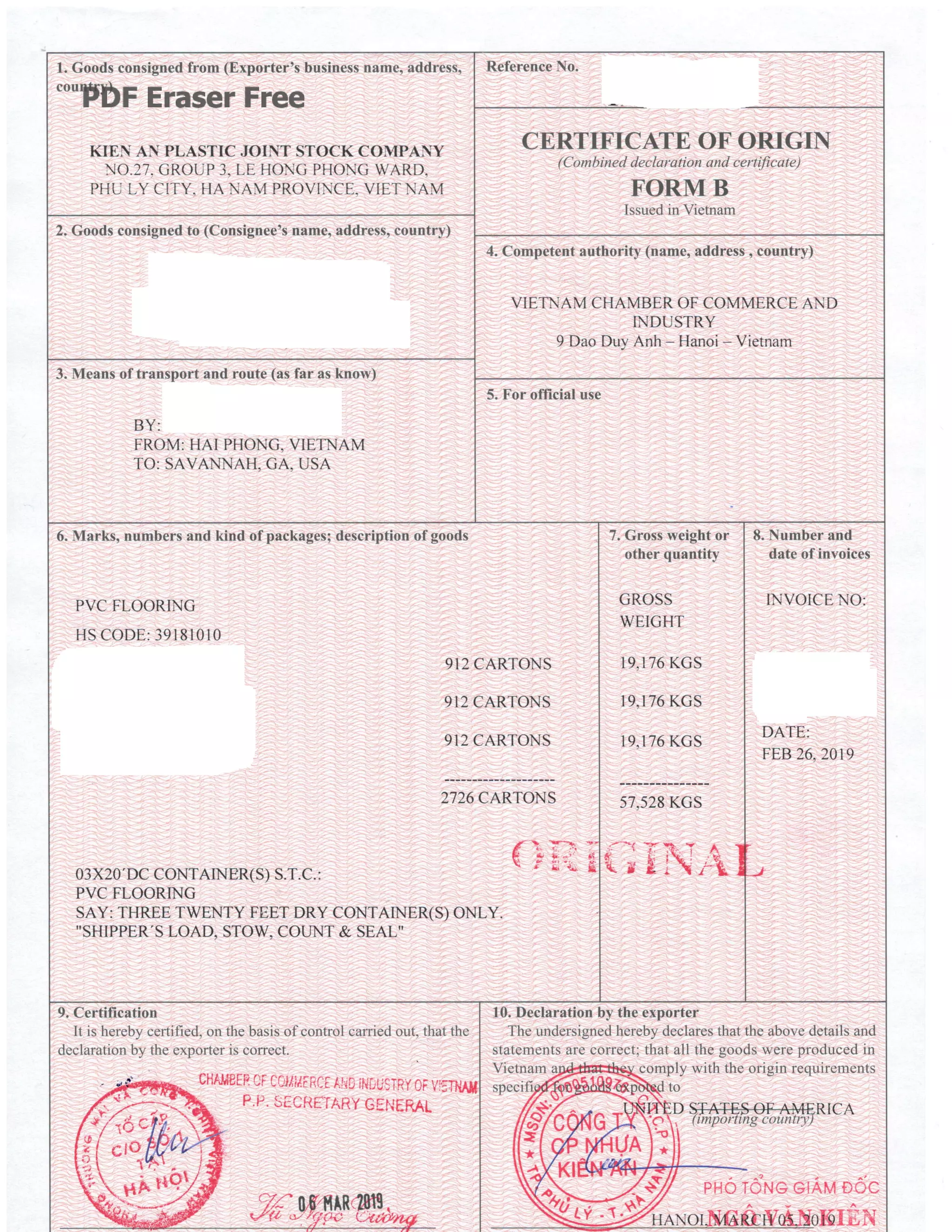 CO form B for US customer | PDF