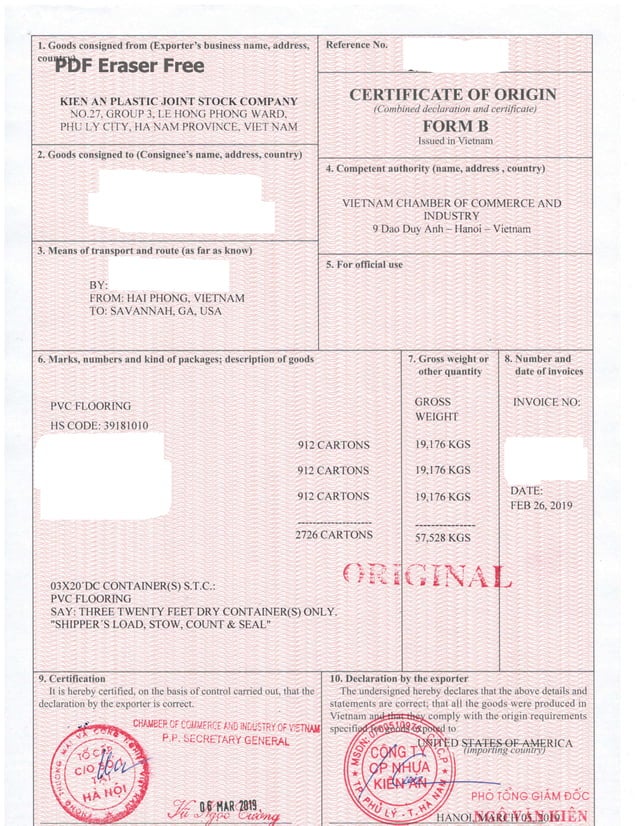 CO form B for US customer | PDF