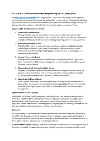 USDA Rural Development Grants: Empowering Rural Communities | PDF