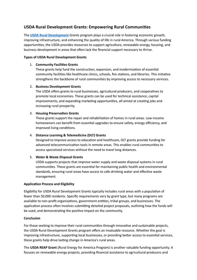 USDA Rural Development Grants: Empowering Rural Communities | PDF