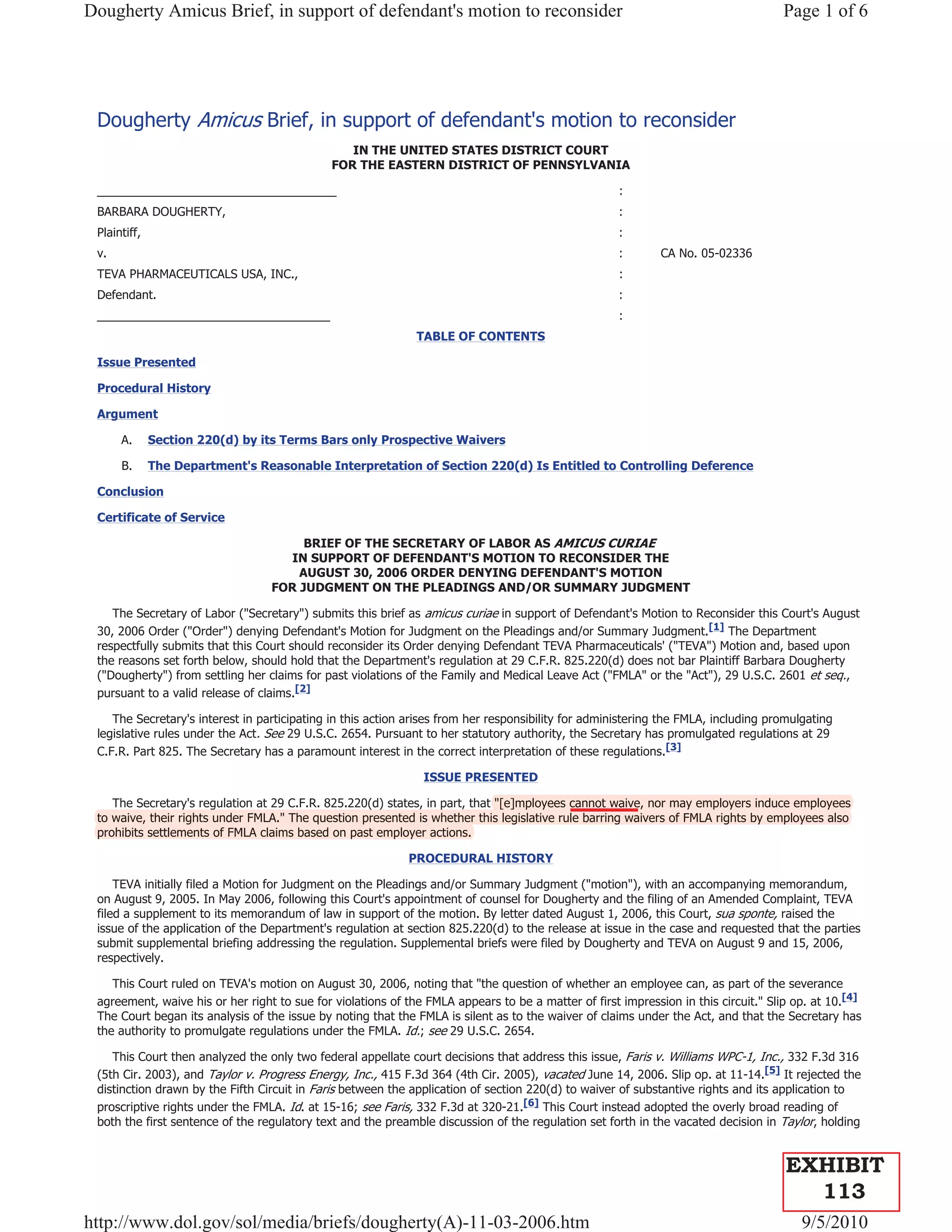 Us department of labor (cases addressing waiver) | PDF