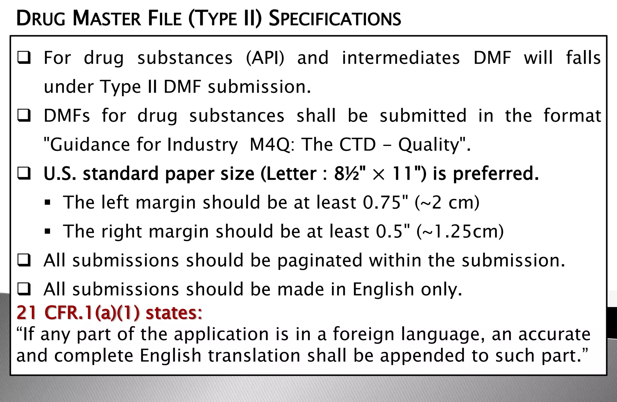 US DMF Preparation and submission | PPTX
