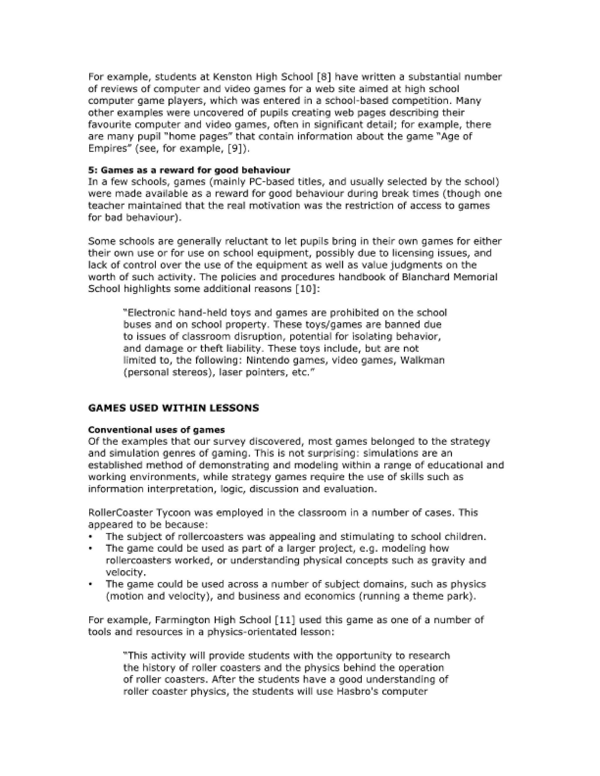 Use of Computer and Video Games in the Classroom | PDF