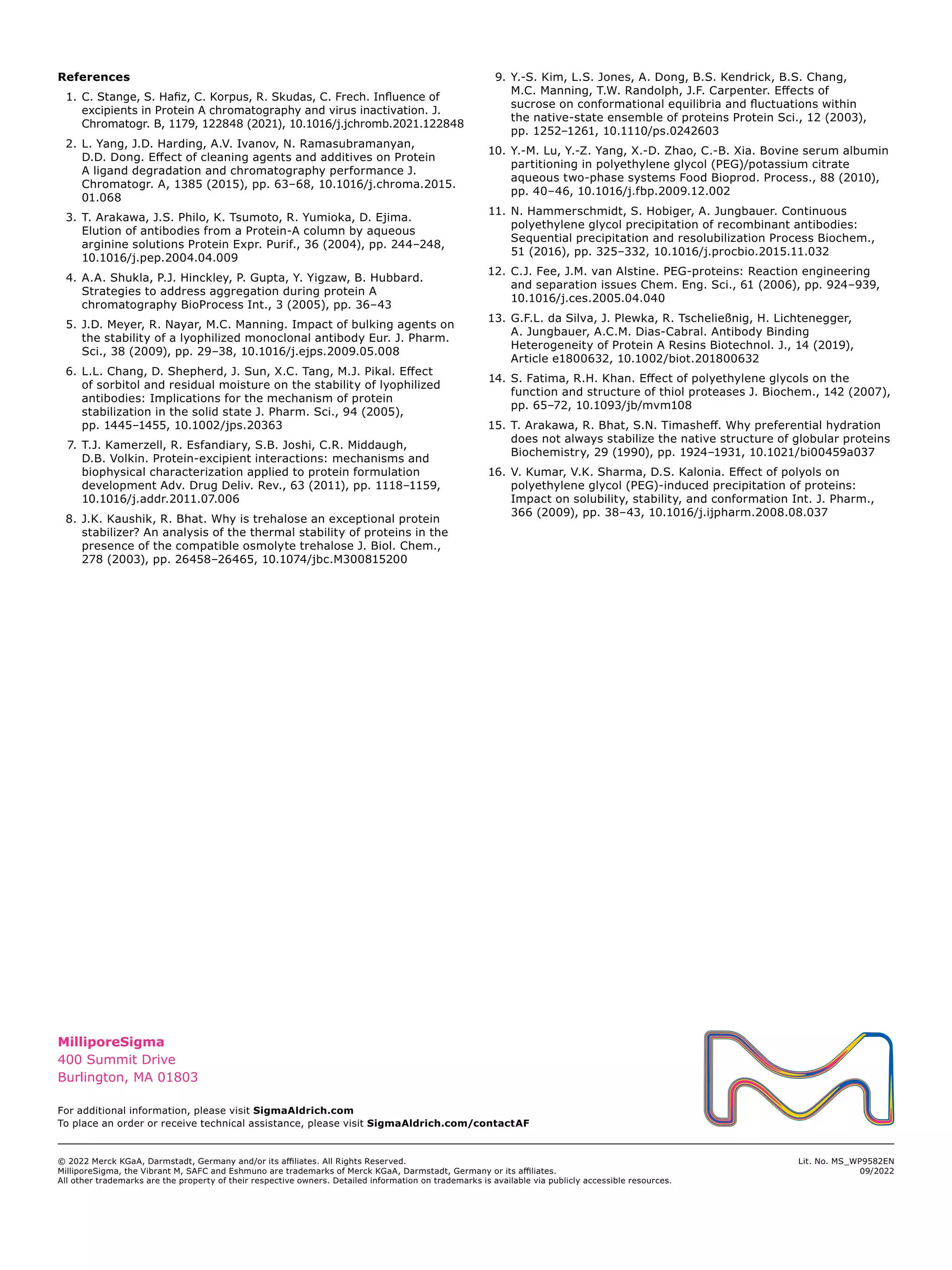 Use of Excipients in Downstream Processing to Improve Protein ...