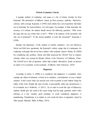 Web Evaluation Criteria and Plagiarism | PDF