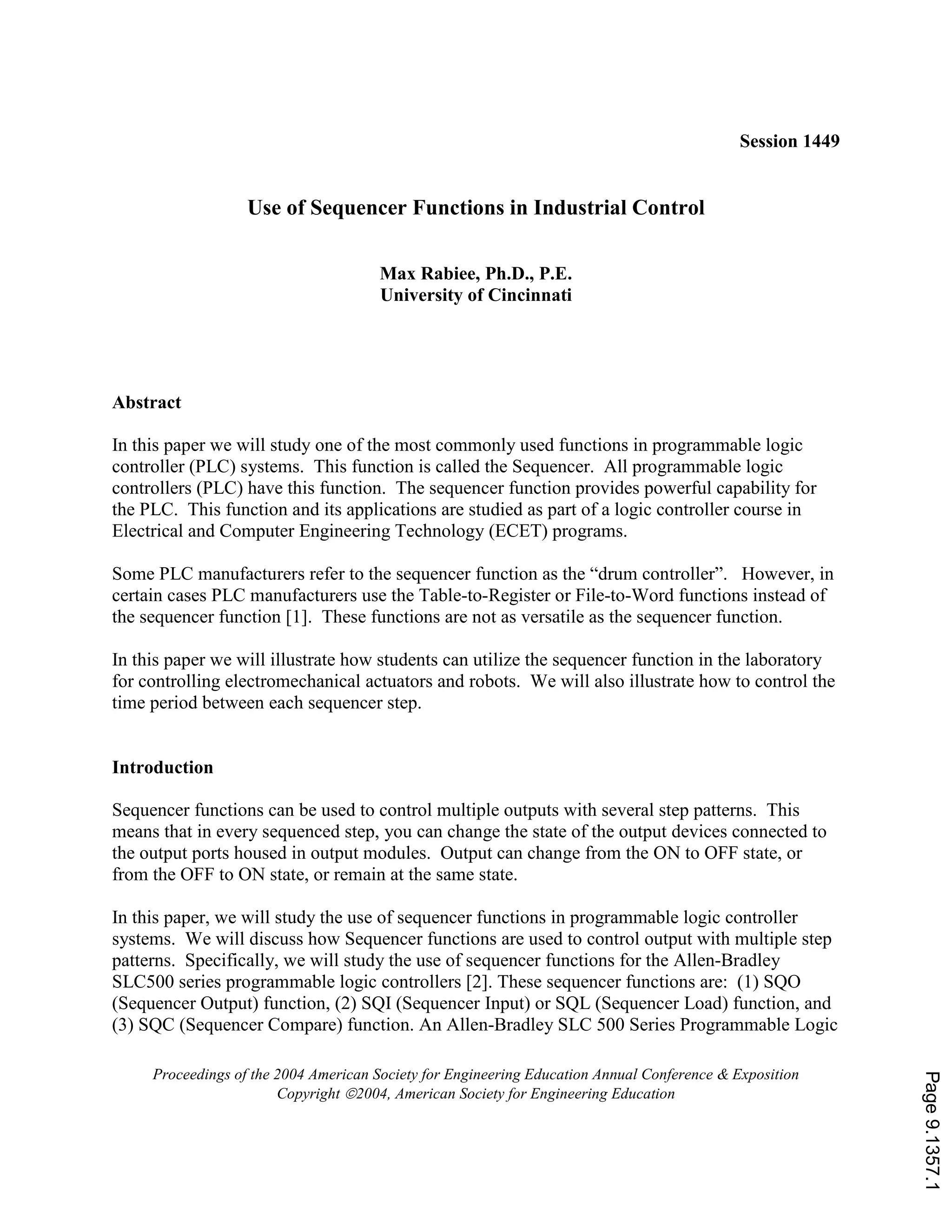 PLC: Uso de funciones de secuenciador SQO en control industrial | PDF