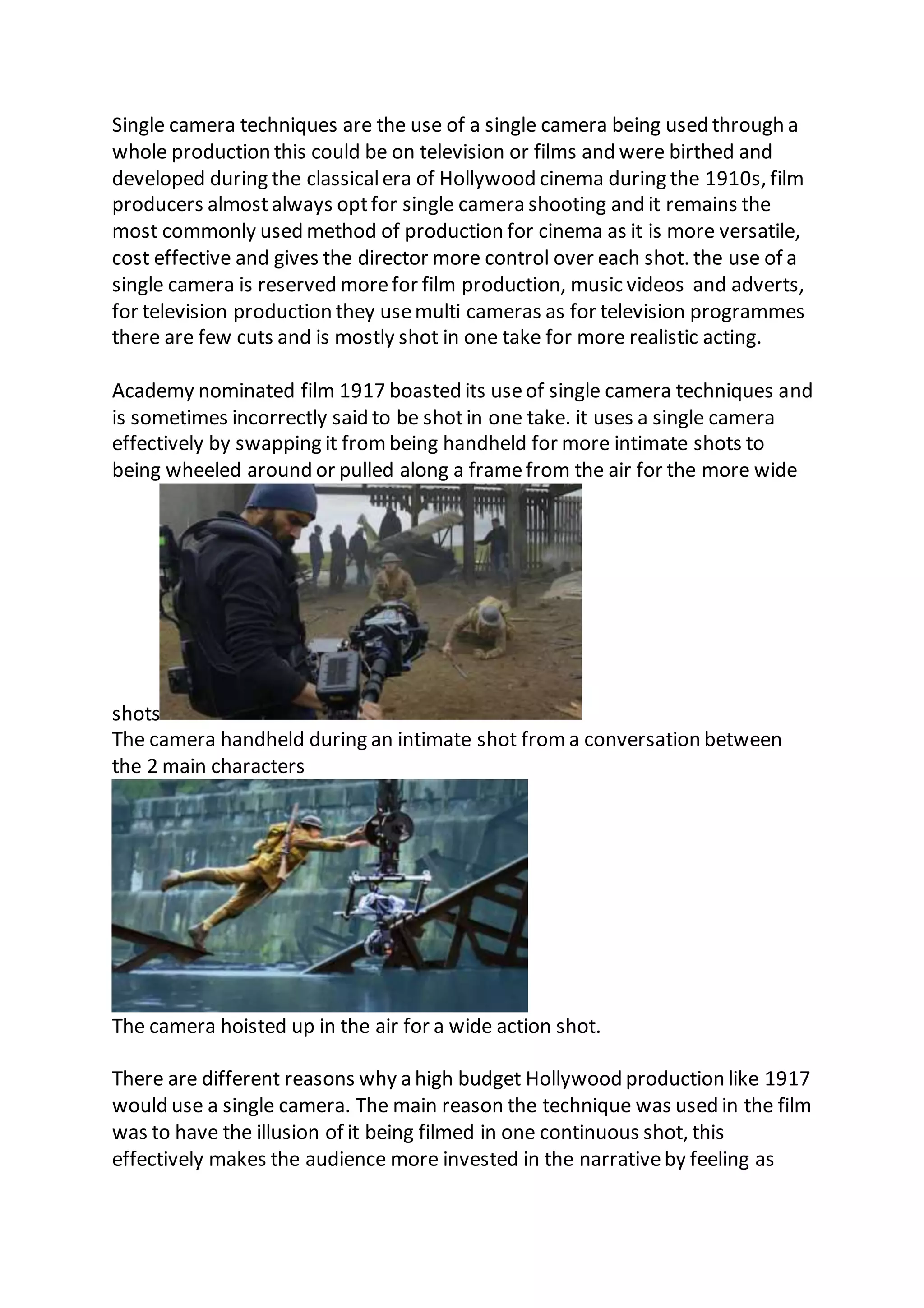 Use and effectiveness of single camera techniques in productions | PDF