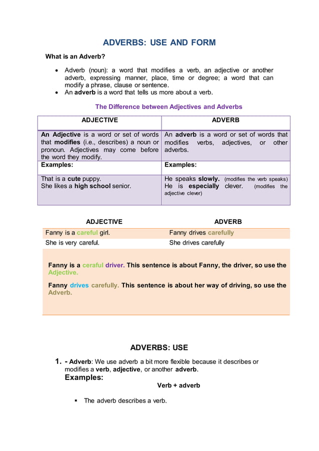 Use and form of adverb | DOCX