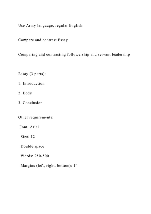 Use Army language, regular English.Compare and contrast Essay.docx