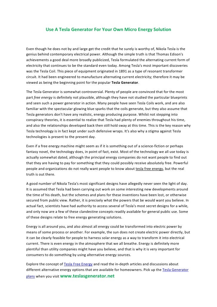 Use a tesla generator for your own micro energy solution