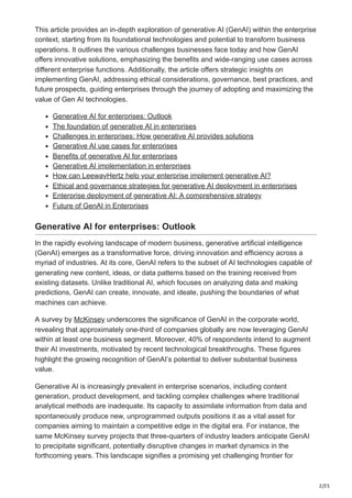 Generative AI for enterprises: Outlook, use cases, benefits, solutions ...