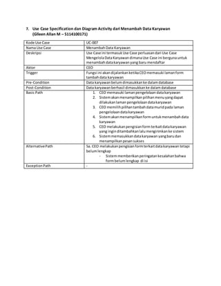Use case specification dan activity diagram [INTERNAL EDUCATIONAL ...