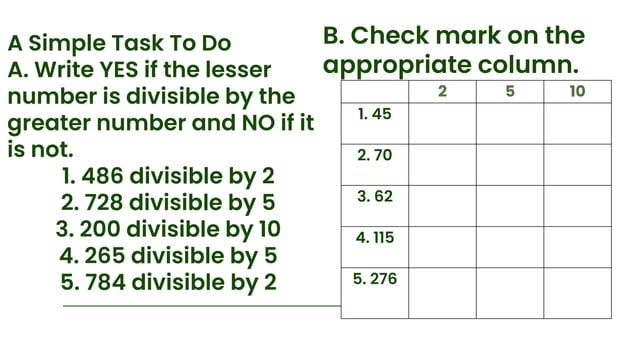 Use divisibility rules for 2, 5, and 10 to find the common factors of ...
