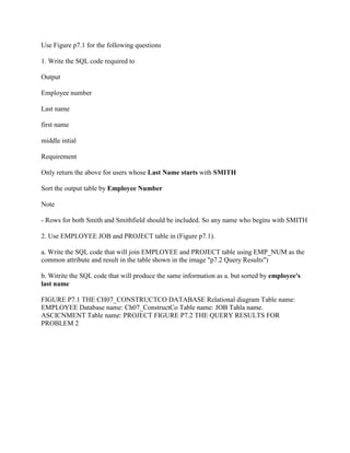 Use Figure p7-1 for the following questions 1- Write the SQL code re ...