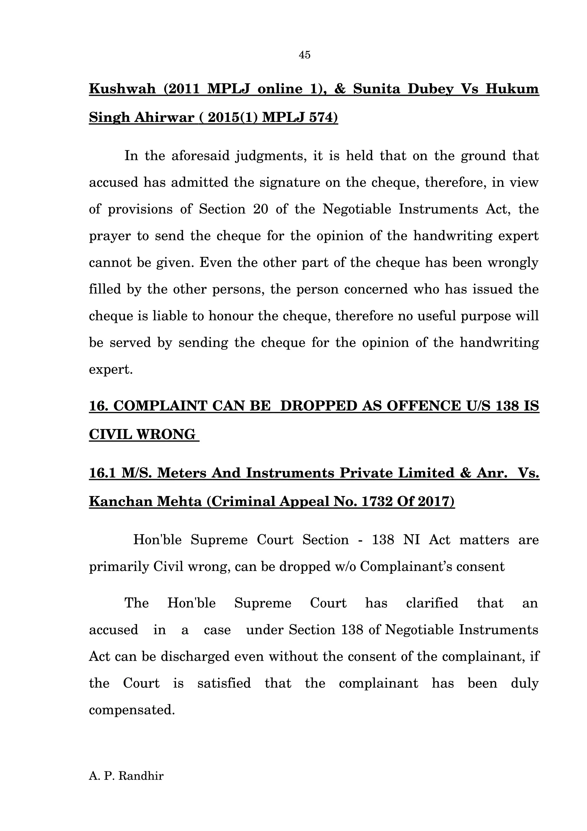 Useful article on Negotiable instrument act 138 | PDF