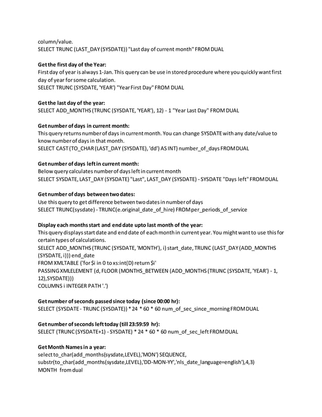 Useful date number and string sql queries | PDF