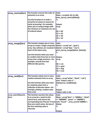 Useful functions for arrays in php | DOCX