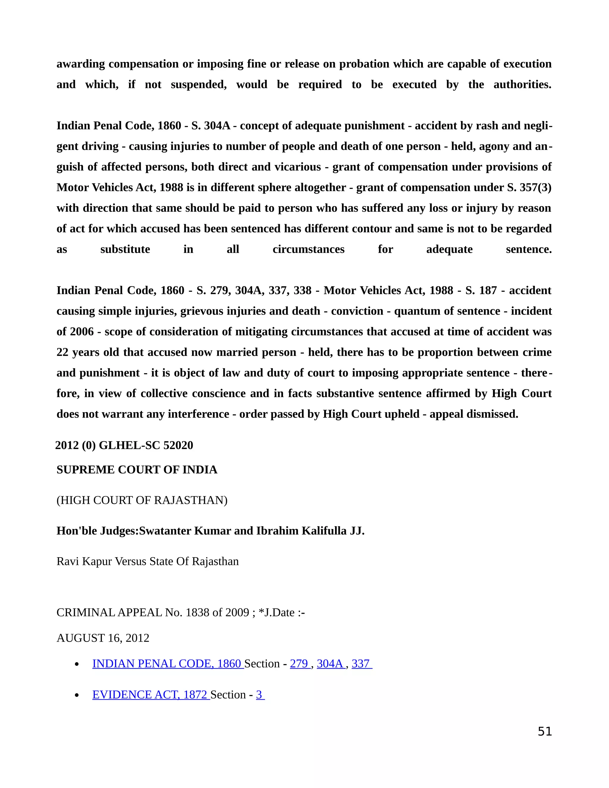 Useful judgment on ipc 279,337, 338, 304 a short notes | PDF
