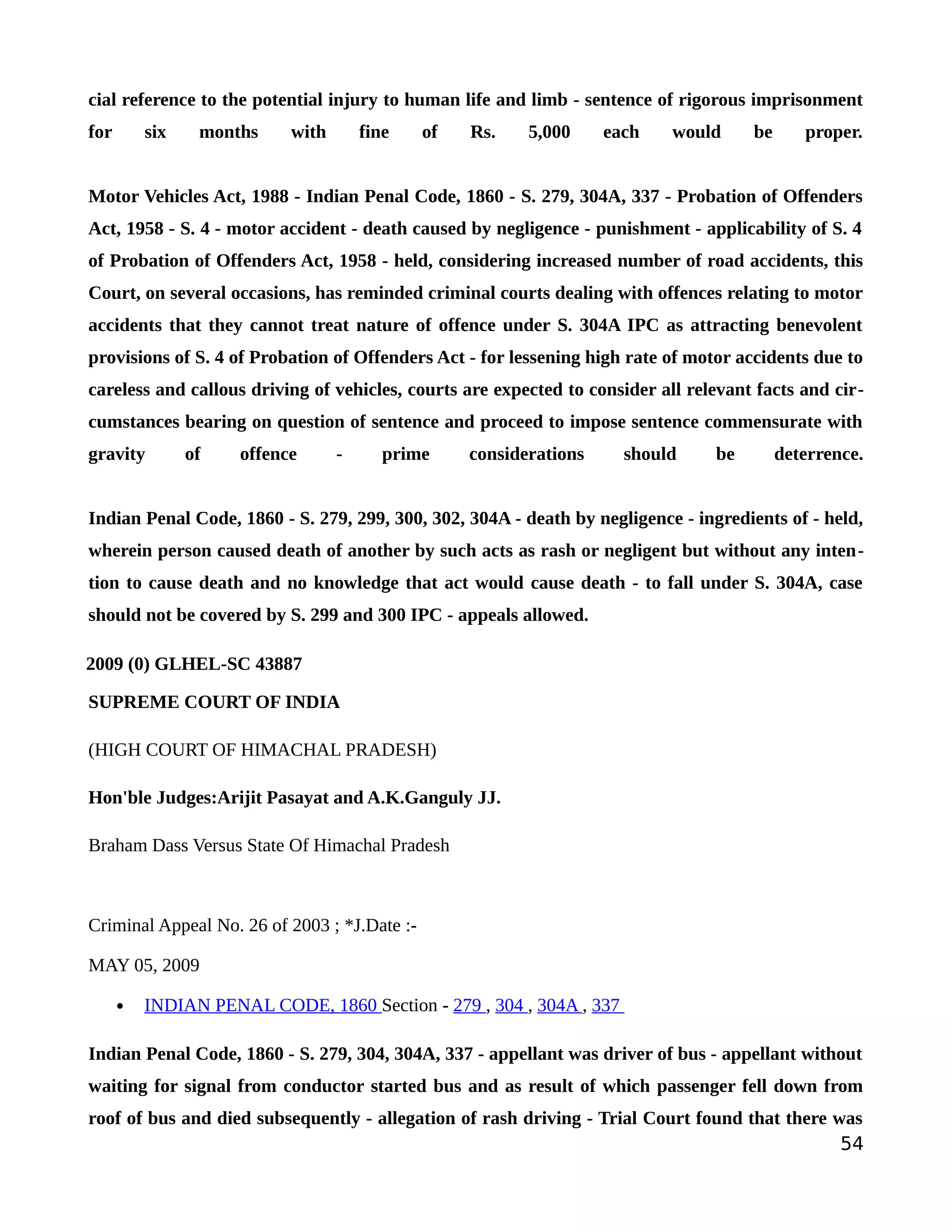 Useful judgment on ipc 279,337, 338, 304 a short notes | PDF