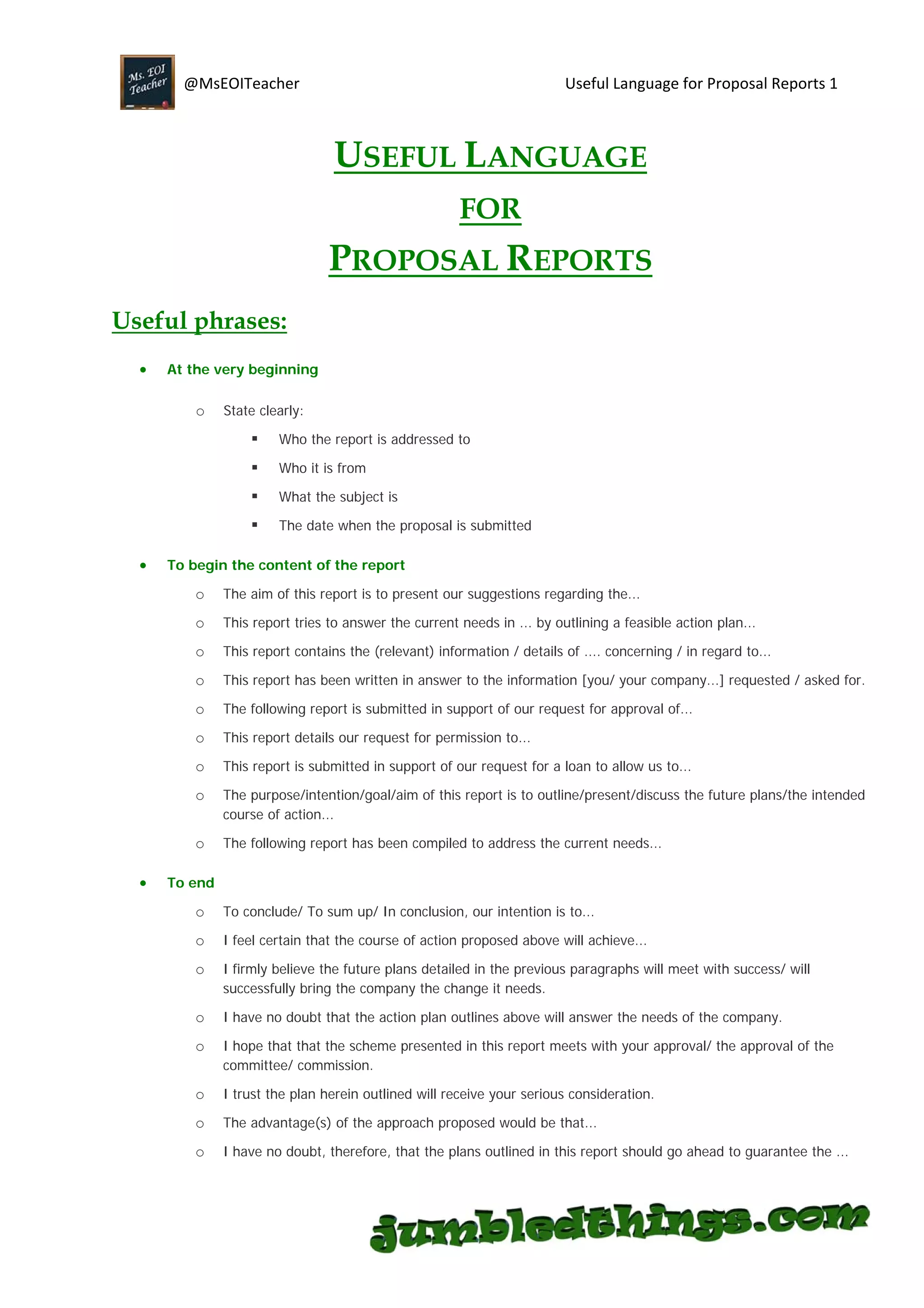 Useful Language for Proposal Reports jumbledthings_@MsEOI_Teacher | PDF