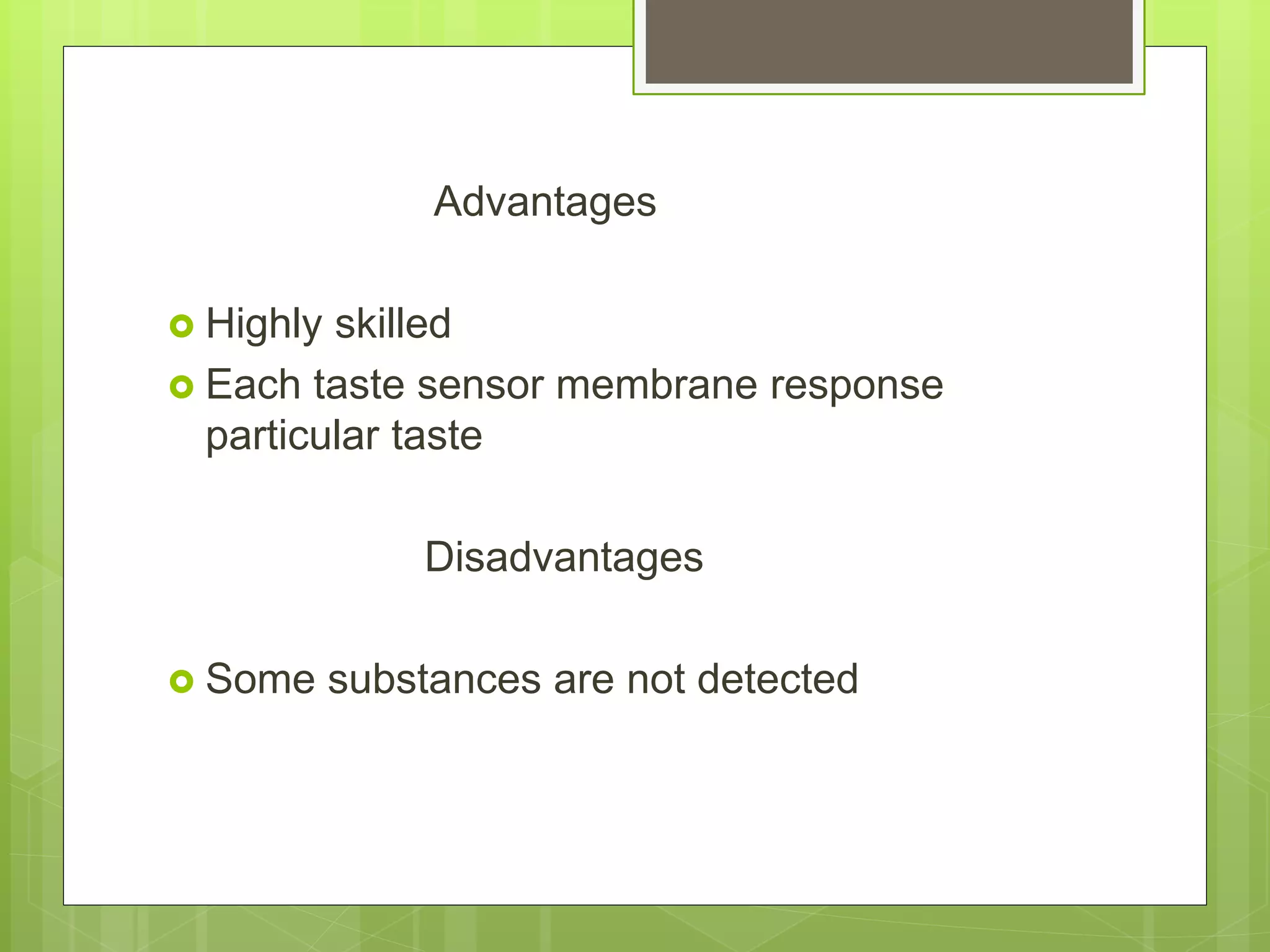 Usefulness and limitations of taste sensors in the | PPTX