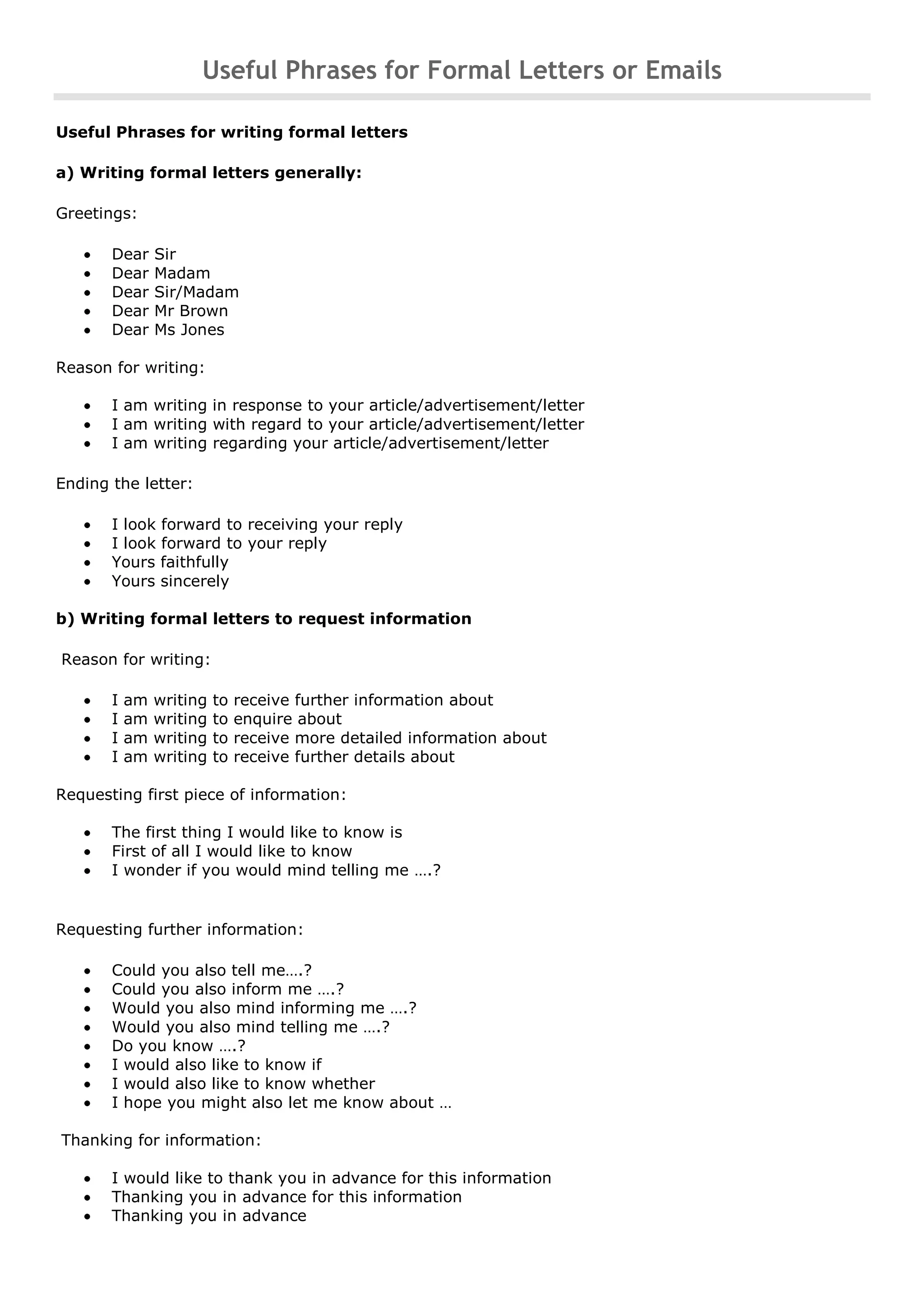 Useful phrases for informal letters or emails | DOCX