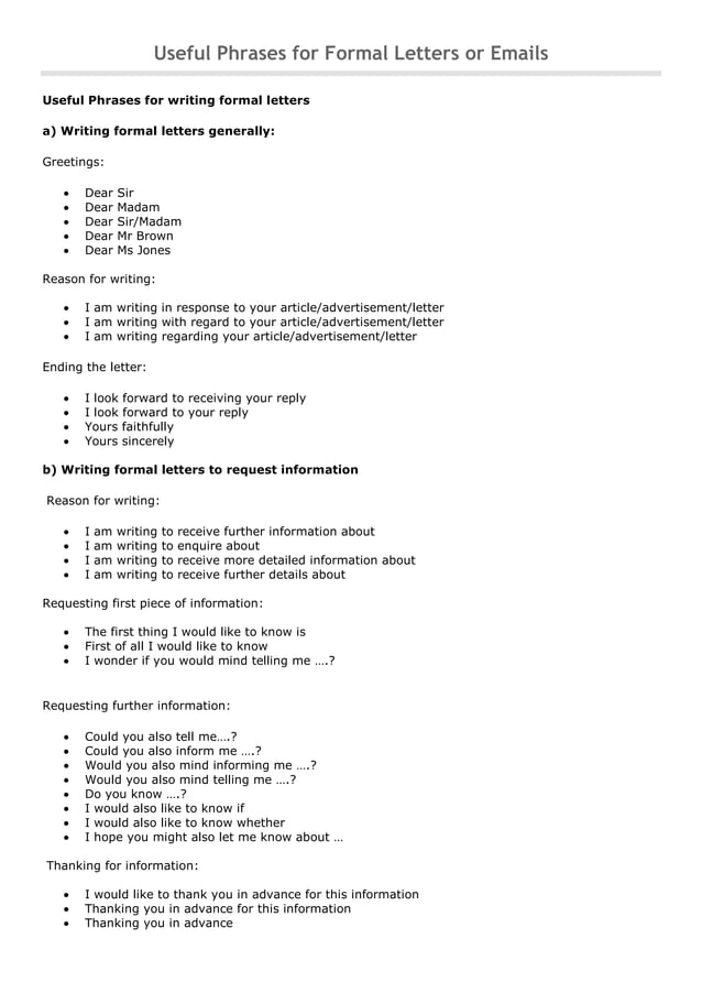 Useful phrases for informal letters or emails | DOCX