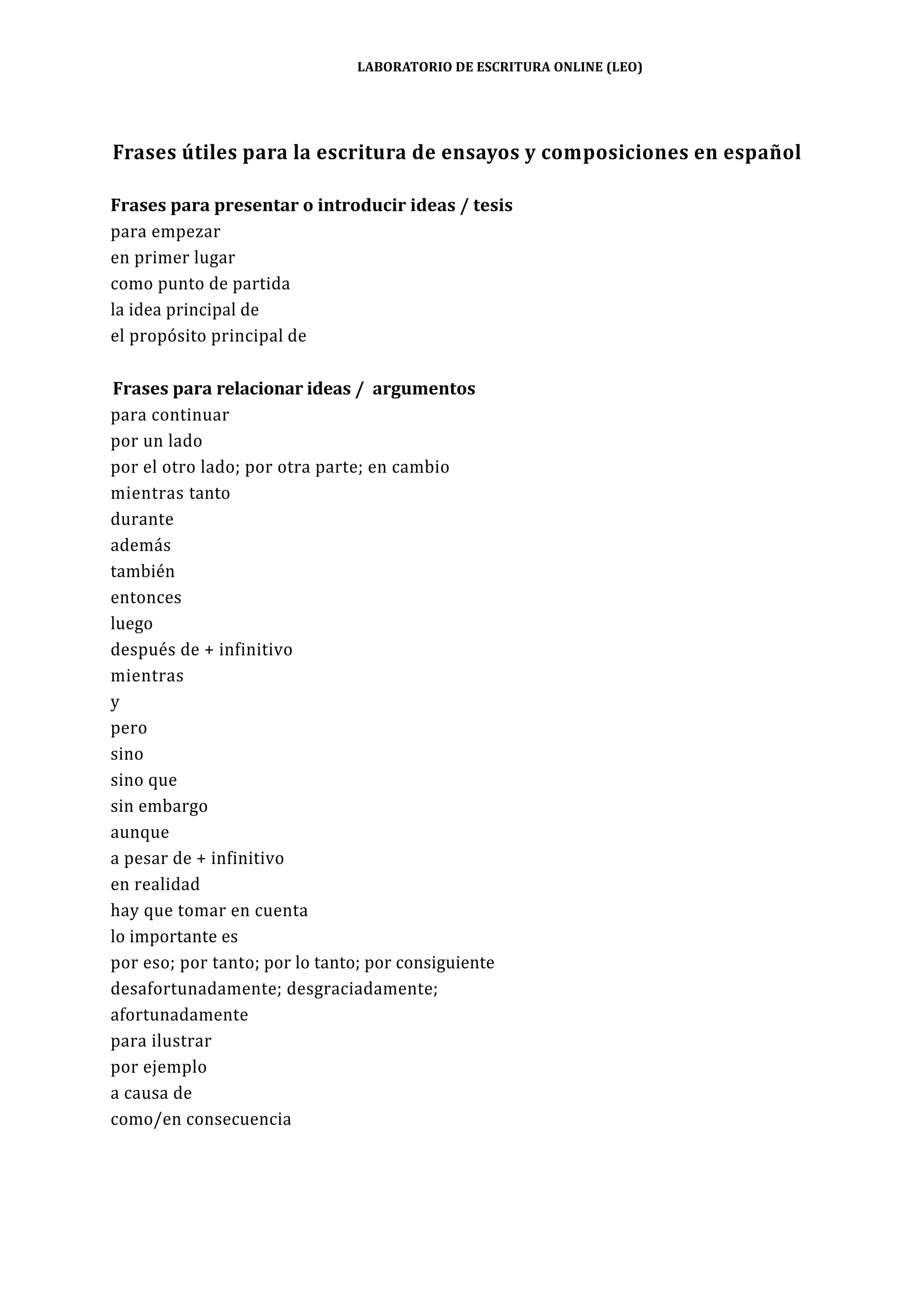 FRASES ÚTILES PARA LA REDACCIÓN DE TEXTOS | PDF