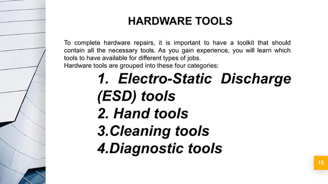 Proper use of hand tools in ICT 8 LO1 grade 8 | PPTX | Operating ...