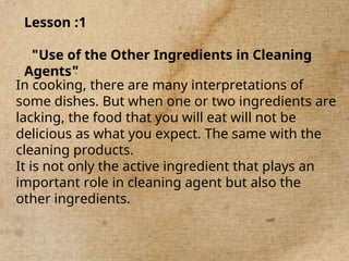 Use of other Ingredients in Cleaning Agents | PPTX