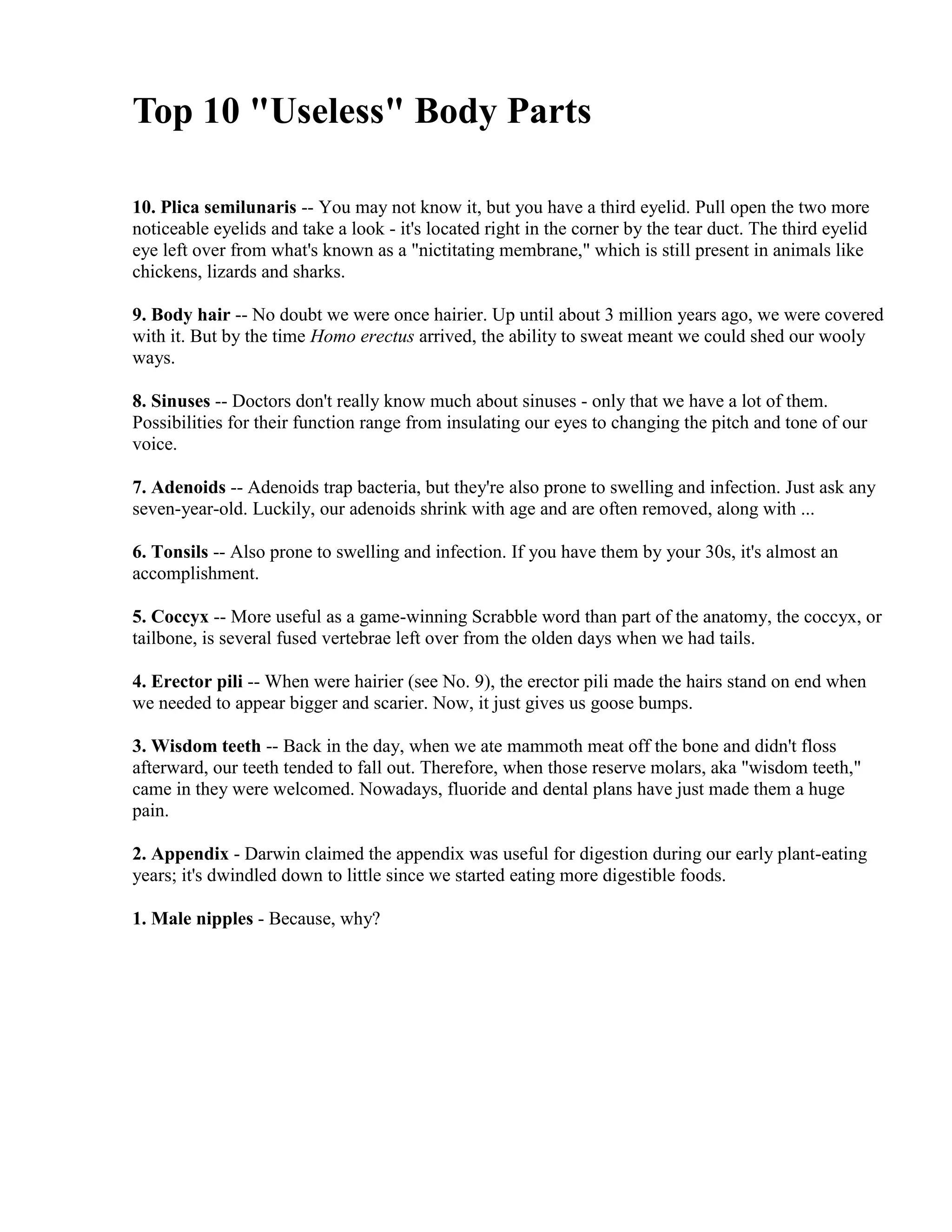 Useless organs | DOCX | Ear, Nose and Throat Conditions | Diseases and ...