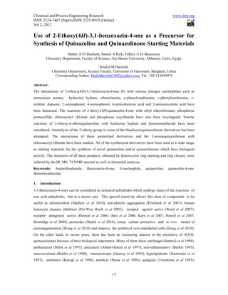 Use of 2 ethoxy(4 h)-3,1-benzoxazin-4-one as a precursor | PDF