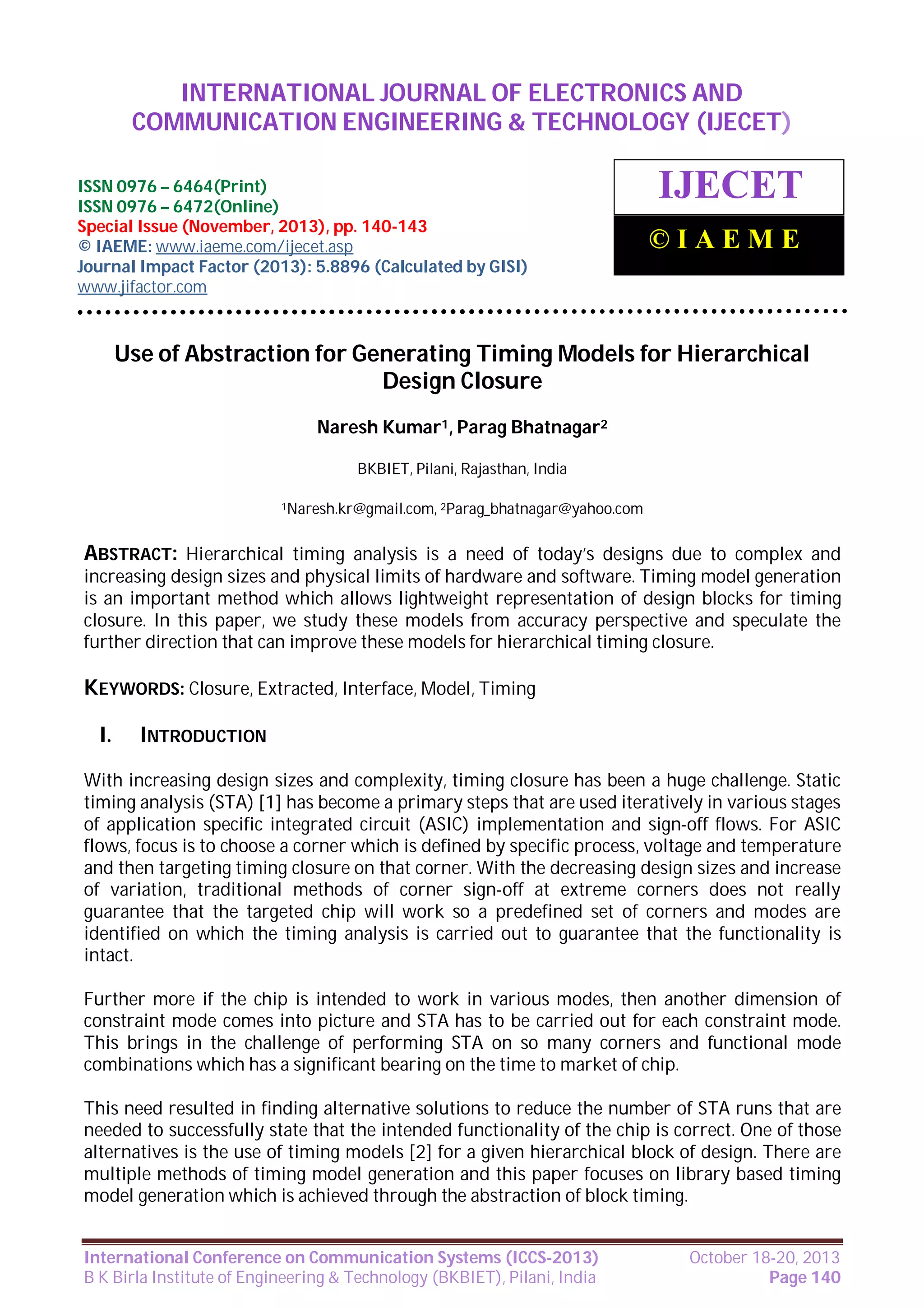 Use Of Abstraction For Generating Timing Models For Hierarchical Pdf 1121
