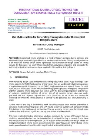 Use of abstraction for generating timing models for hierarchical | PDF | Graphics Software ...