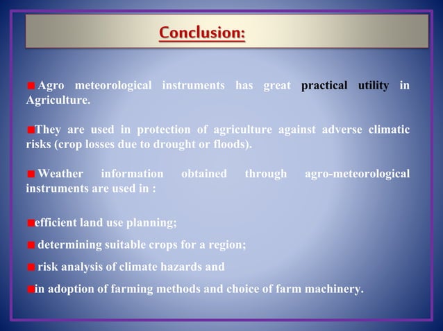 Use of agro meterological instruments in agriculture | PPTX