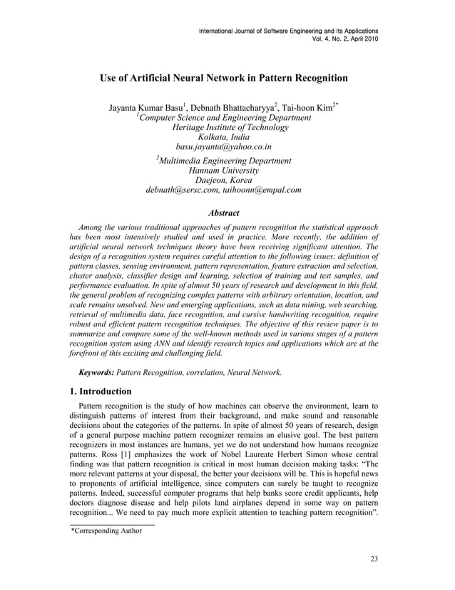 Use Of Artificial Neural Network In Pattern Recognition Pdf Artificial Intelligence