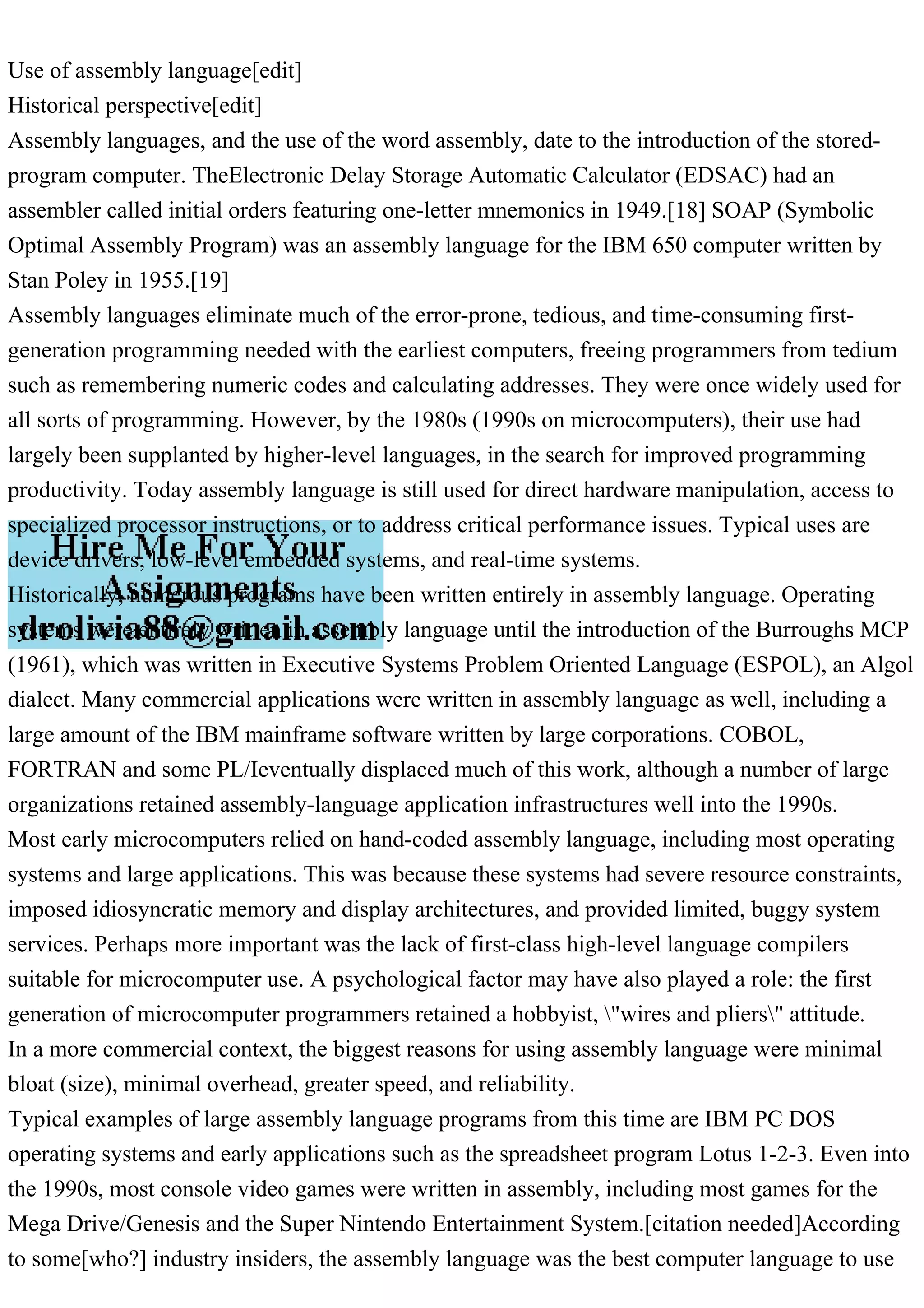 Use of assembly language[edit]Historical perspective[edit]Assemb.pdf ...