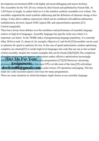 Use of assembly language[edit]Historical perspective[edit]Assemb.pdf | Programming Languages ...
