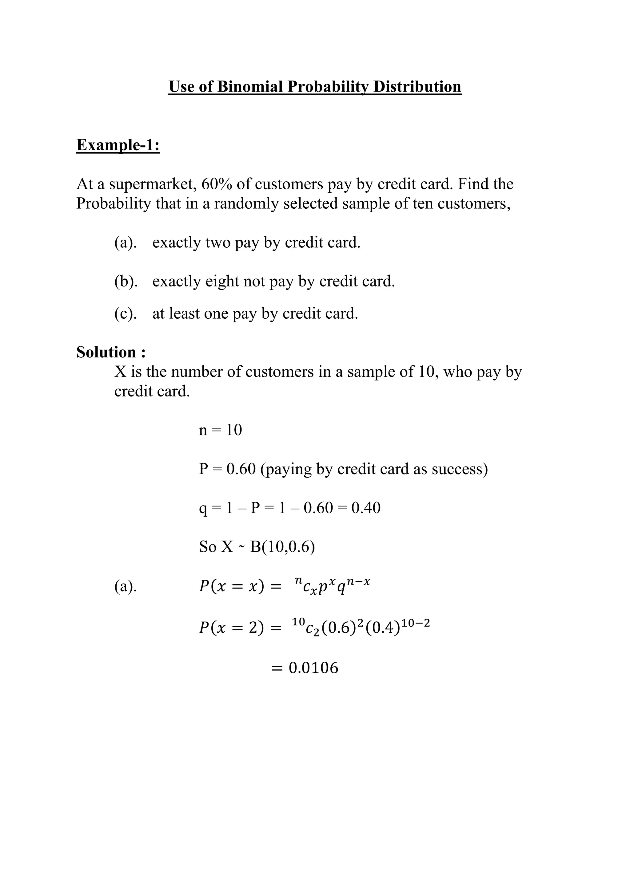 Use of binomial probability distribution | PDF