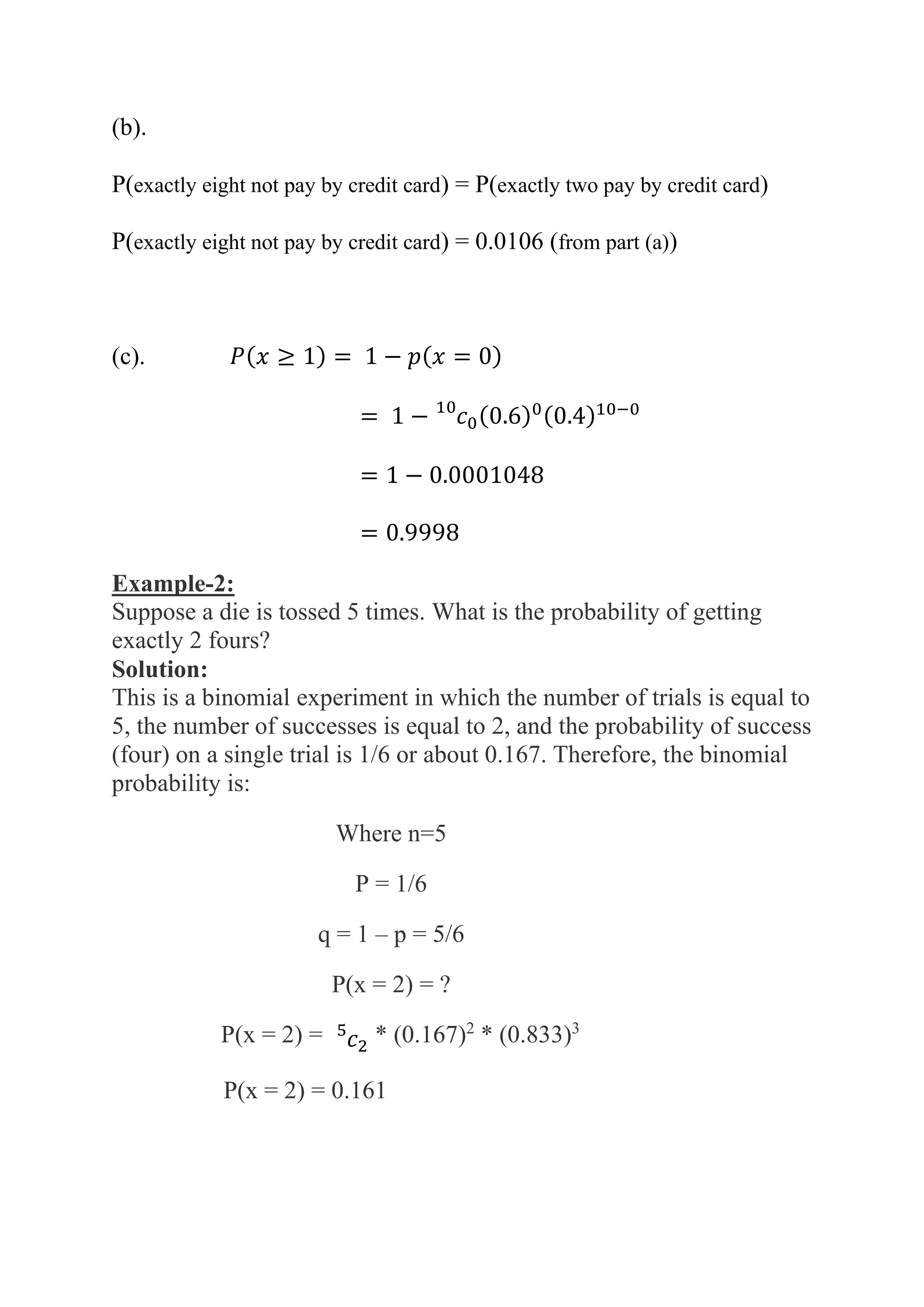 Use of binomial probability distribution | PDF