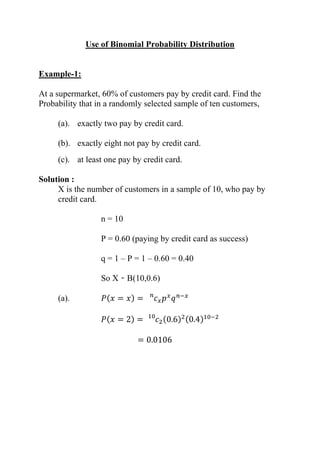 Use of binomial probability distribution | PDF
