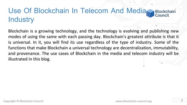 Use of blockchain in telecom and media industry | PPT