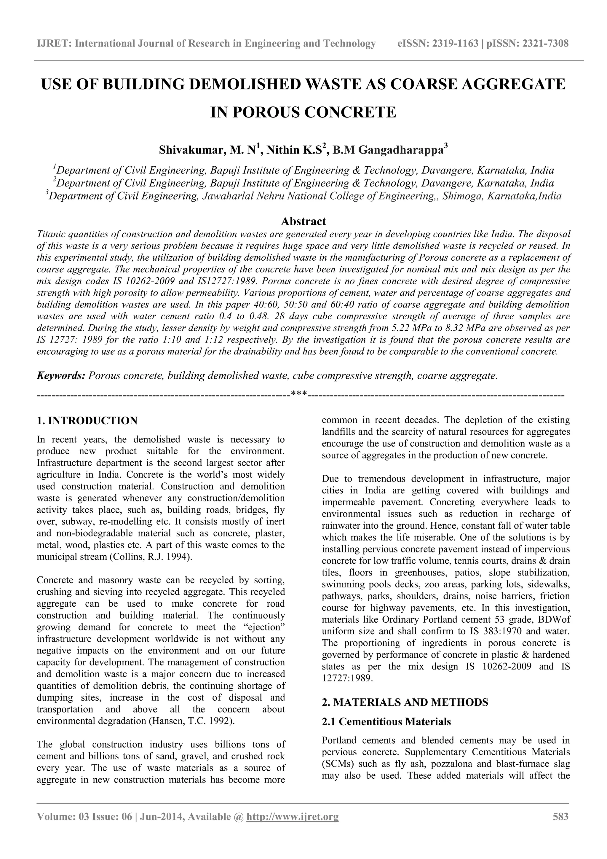 Use of building demolished waste as coarse aggregate | PDF