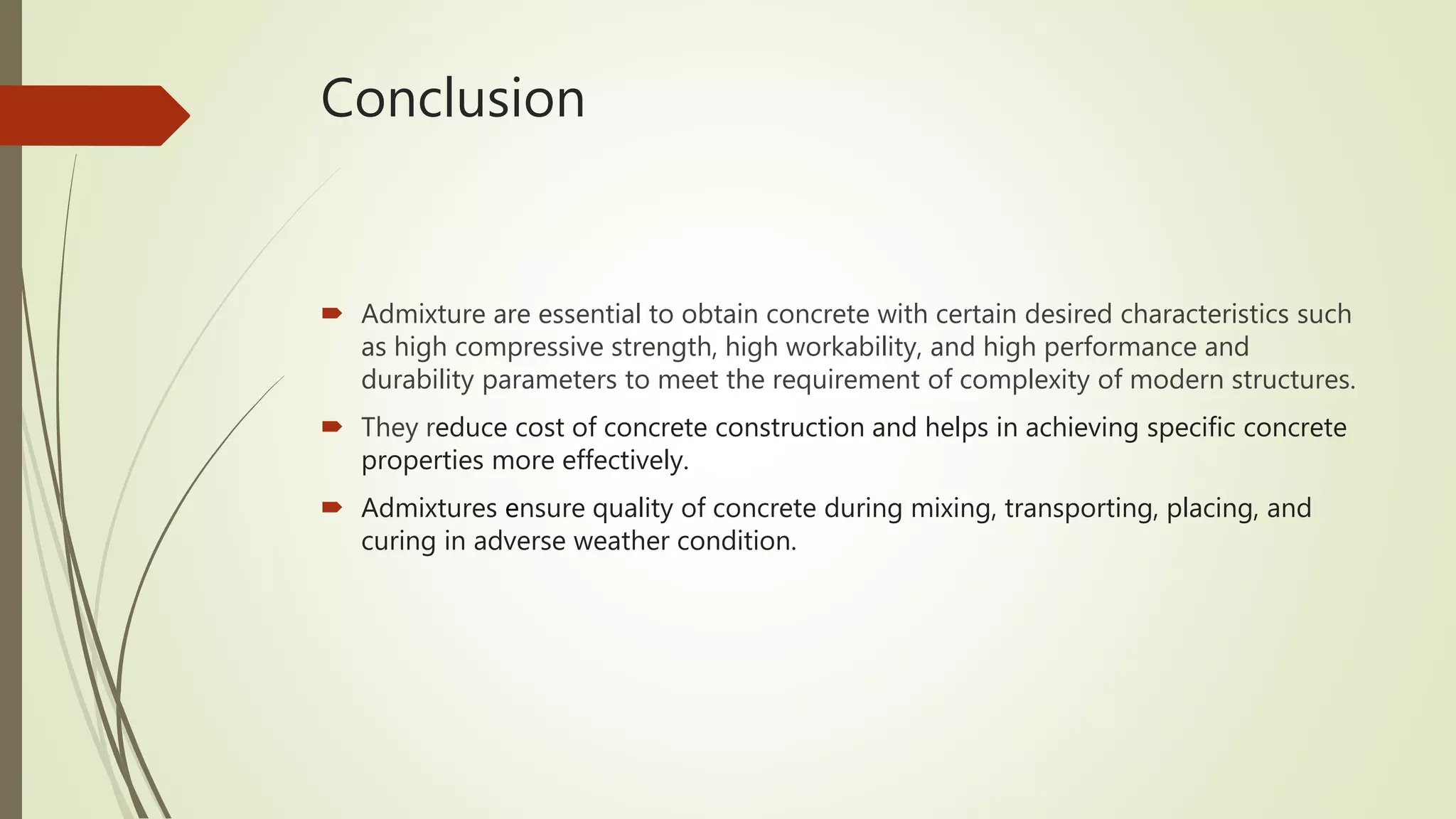 Use of chemical and mineral admixture in concrete | PPTX