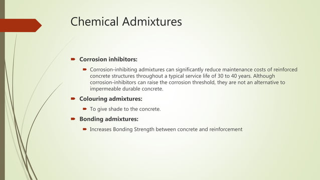 Use of chemical and mineral admixture in concrete | PPTX