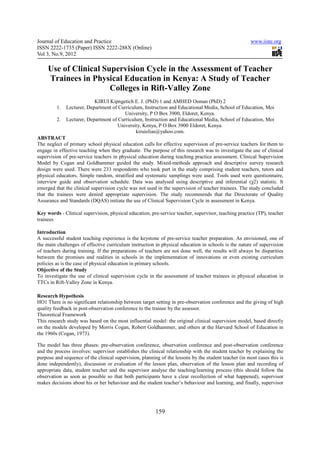 Use of clinical supervision cycle in the assessment of teacher | PDF