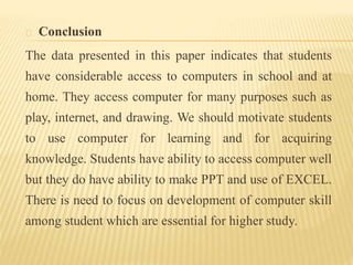 Use of computer by secondary schools students | PPTX