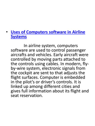 Use of computer software in airline | PPTX